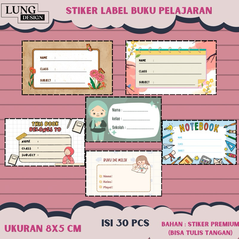 Jual Uk 8X5 (isi 30 pcs) STIKER LABEL NAMA STICKER BUKU PELAJARAN ...