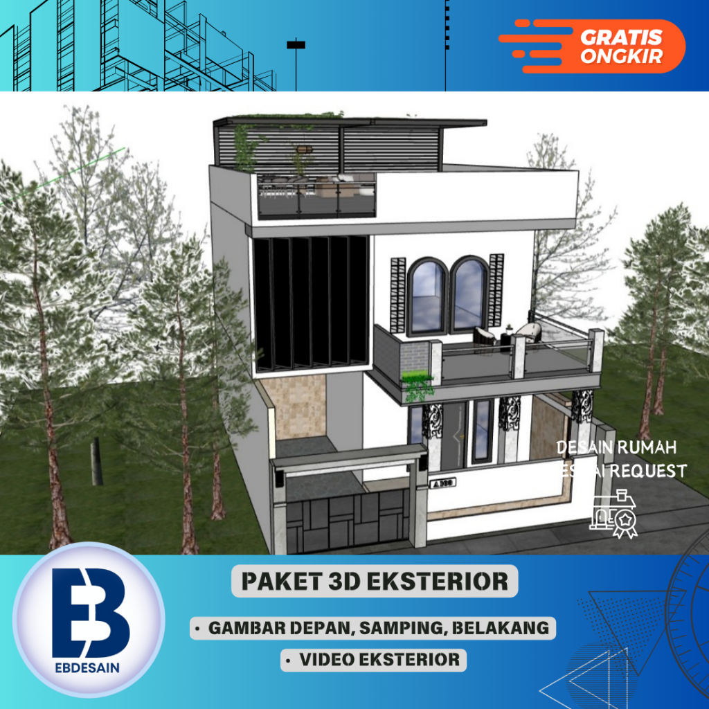 Jual Jasa Desain EKSTERIOR Rumah Ruko dll 3D (DEPAN BELAKANG KANAN KIRI ...