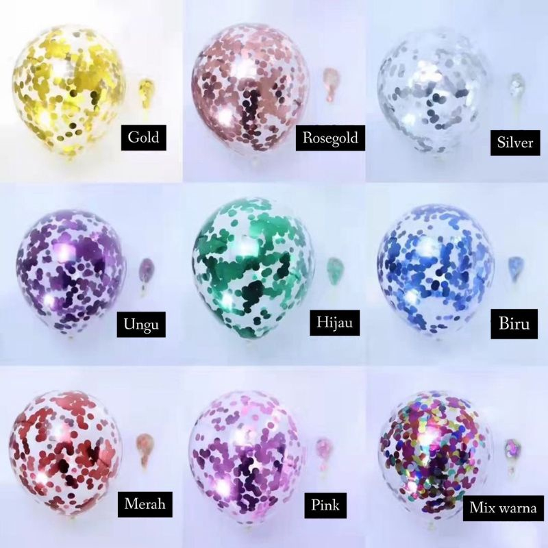 Jual Balon Latex Transparan isi Confetti / Balon Latex Bening isi ...