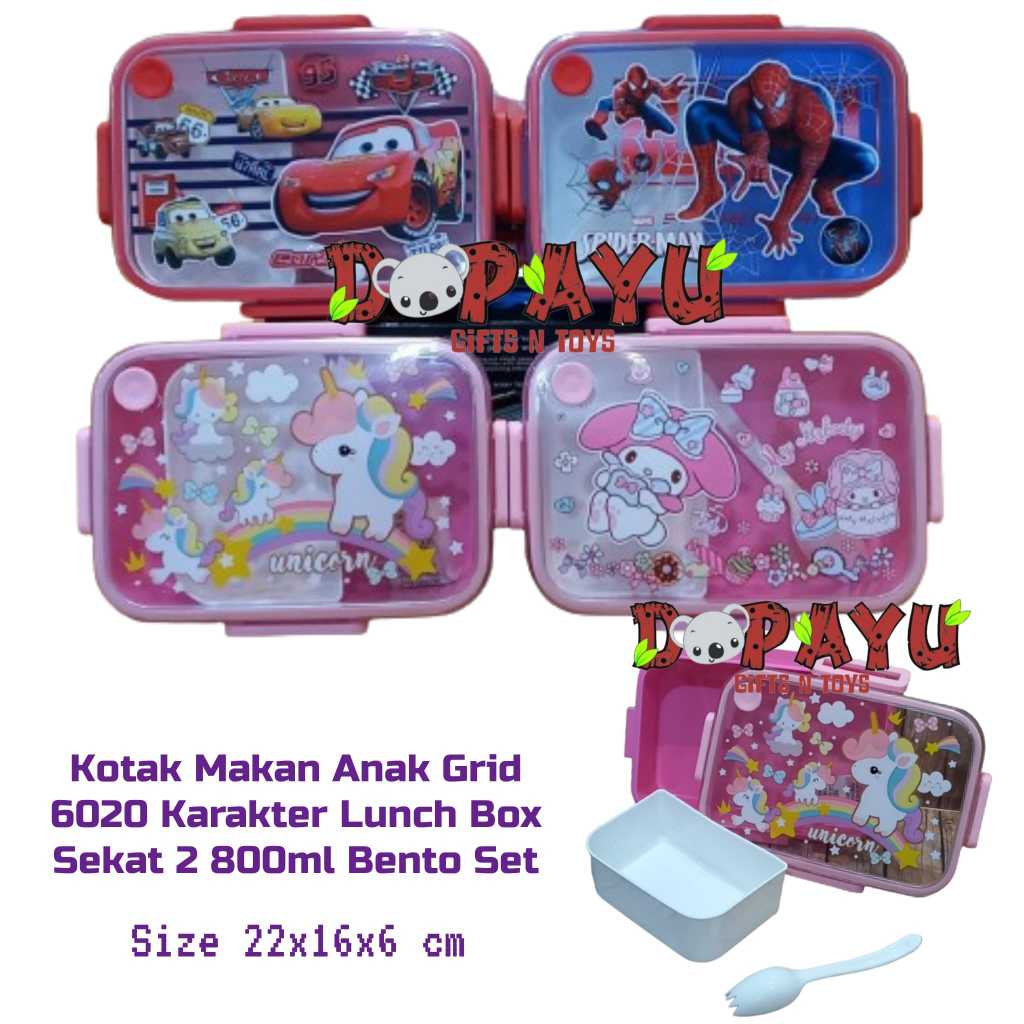 Jual Kotak Makan Anak Grid 6020 Karakter Lunch Box Sekat 2 800ml Bento Set | Shopee Indonesia