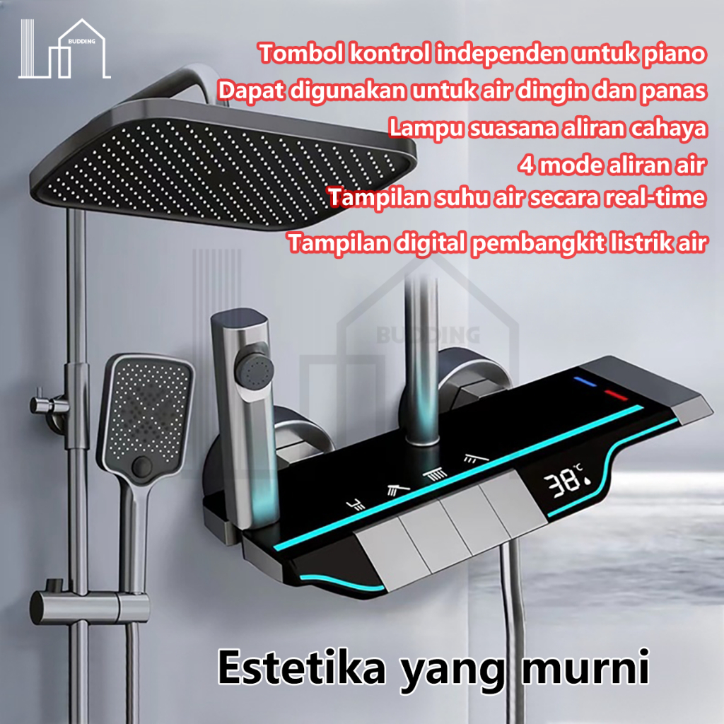 Jual LED-4way shower kamar mandi satu set + keran shower + set shower bathtub stainless steel ...