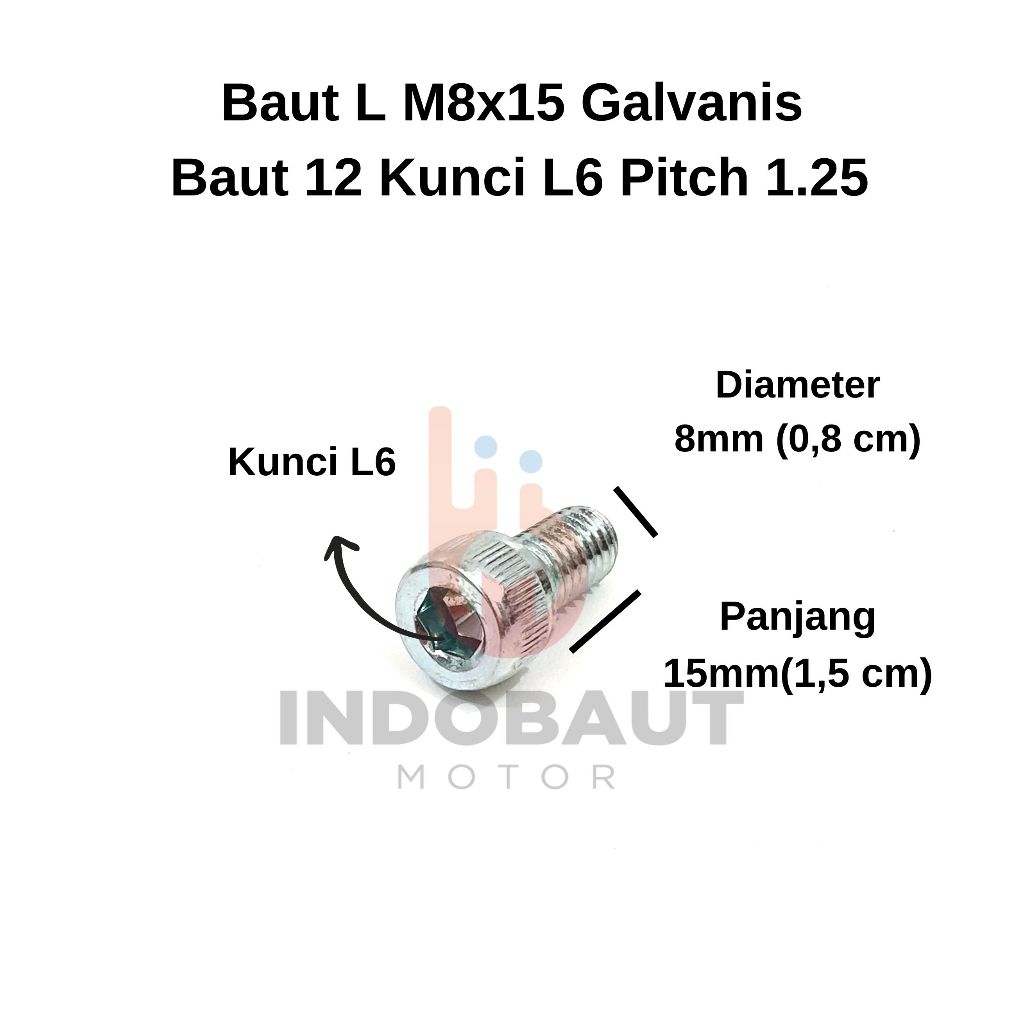 Jual Baut L M8x15 Drat 12 Putih Galvanis Kunci L6 8x15 M8 8mm 1.25 ...