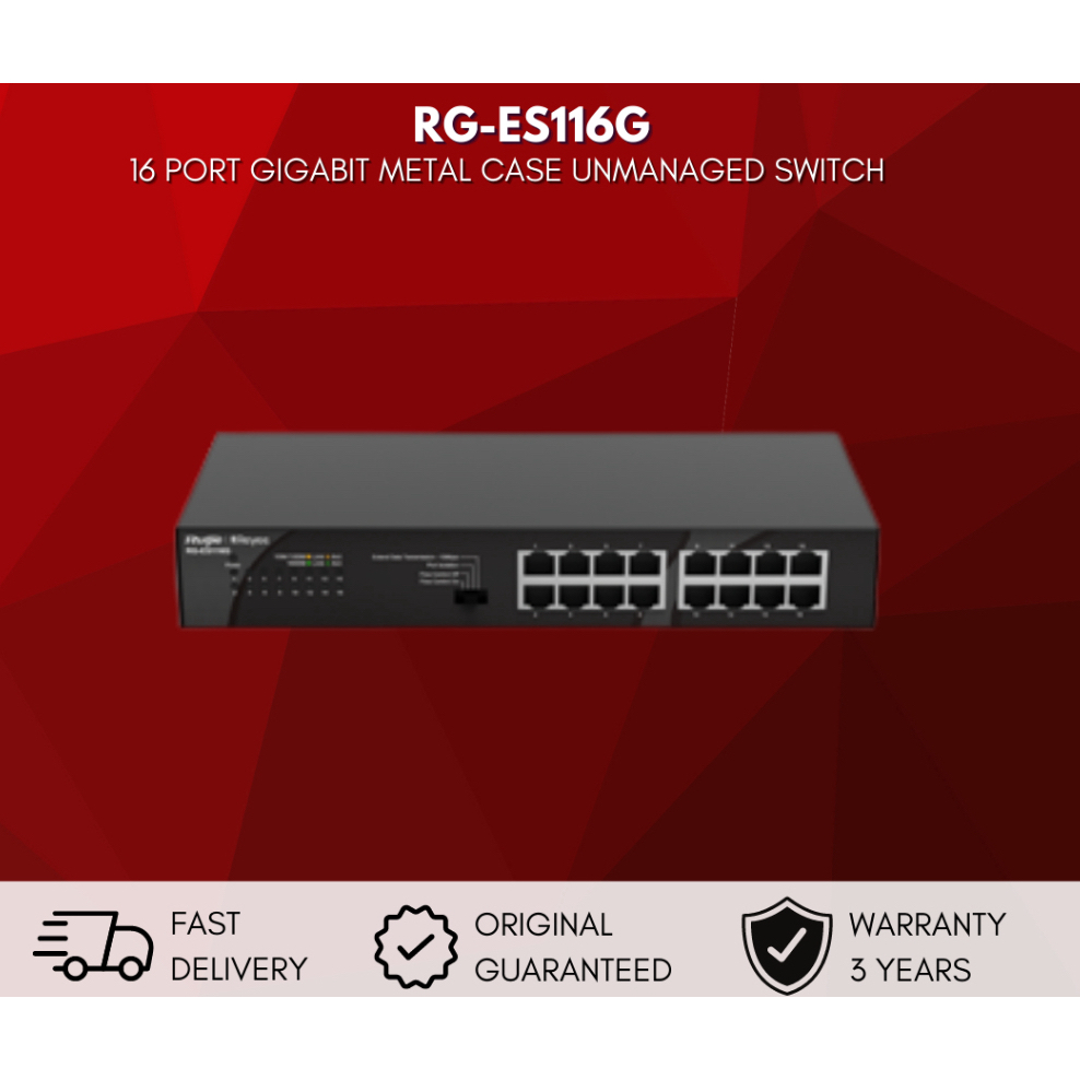 Jual RG-ES116G RUIJIE REYEE 16 PORT GIGABIT 10/100/1000Mbps UNMANAGED ...