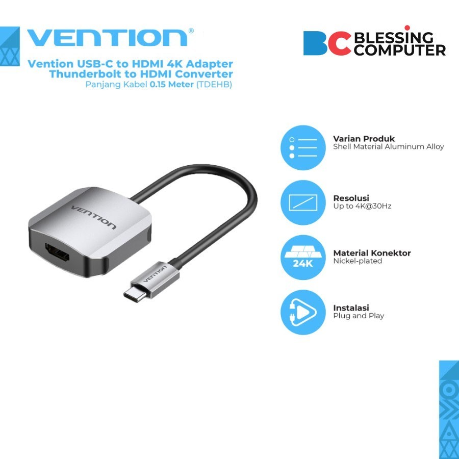 Jual CONVERTER VENTION TDEHB Type C to HDMI 4K 30Hz 0.15M Grey | Shopee ...
