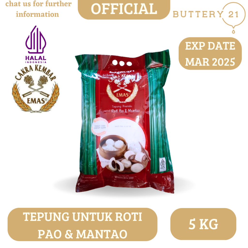 Jual TEPUNG CAKRA KEMBAR EMAS ROTI PAO DAN MANTAO 5 KG/ TEPUNG ROTI PAO ...