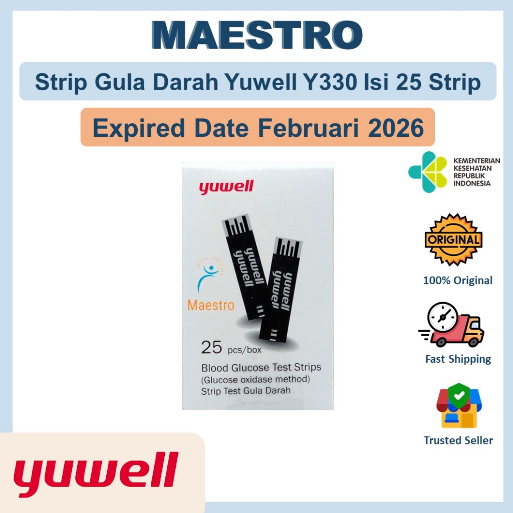 Jual Strip Tes Cek Gula Darah Yuwell Y330 Isi 25 Stik Strip Glukosa GDS ...