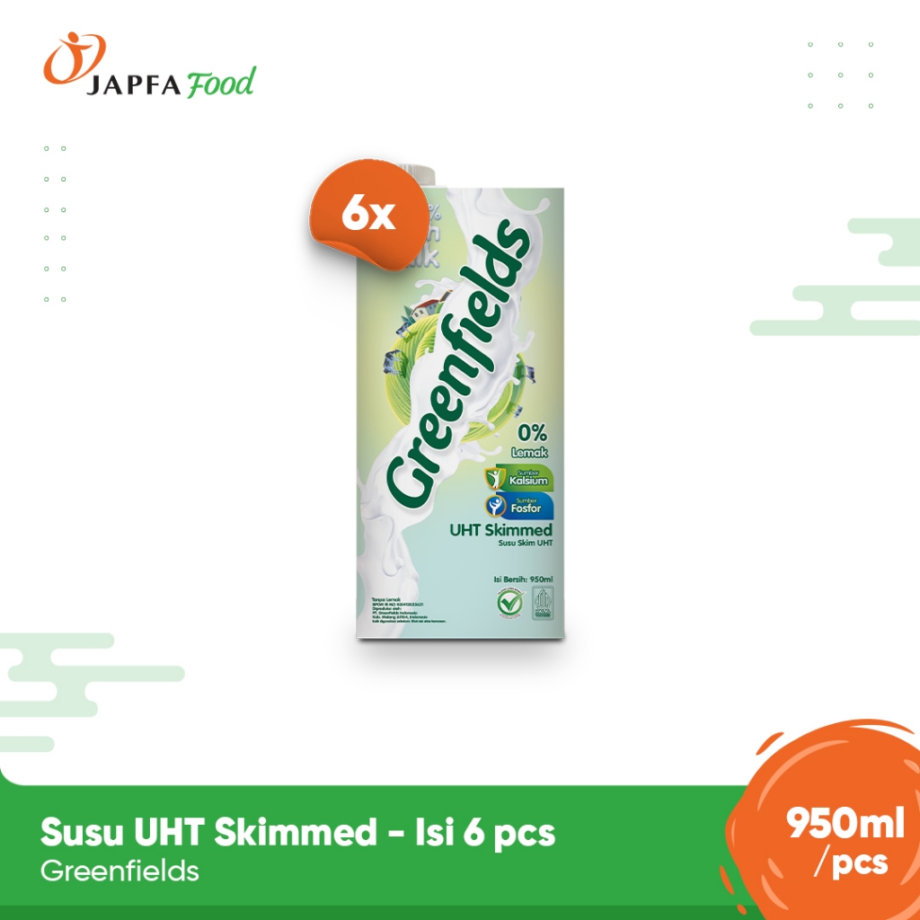 Jual Greenfields Susu UHT Skimmed 950ml - Isi 6 pcs - 100% Fresh Milk ...