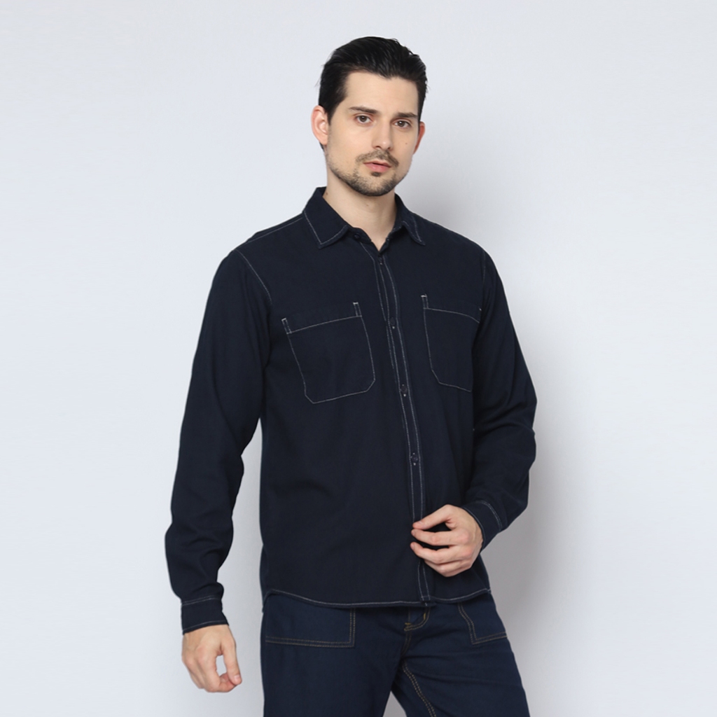 Jual 2nd RED Kemeja Denim Skena Pria L/S Krah Basic Saku Besar Biru ...