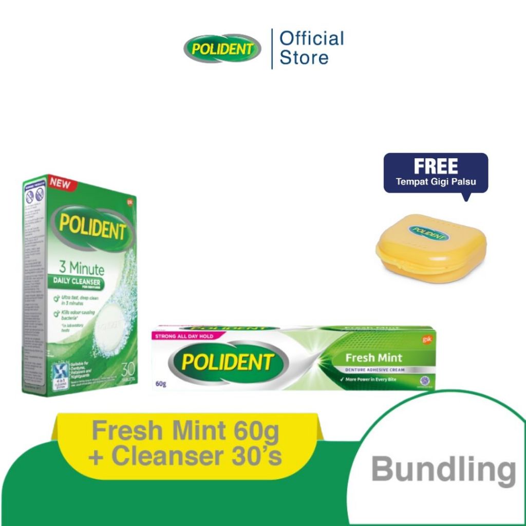 Jual Polident Bundle Perekat Gigi Tiruan Fresh Mint 60g + Polident ...