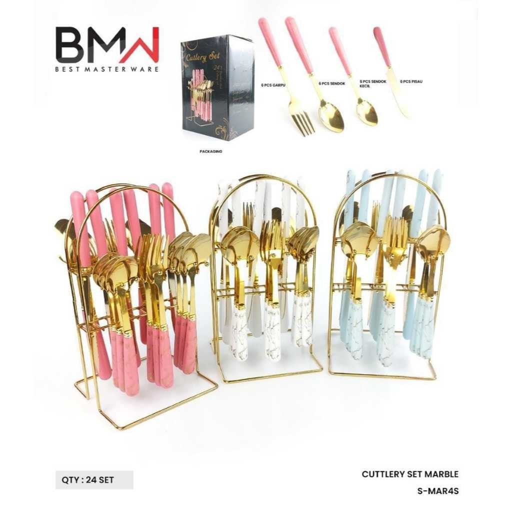Jual Sendok Garpu Makan Set Marble Stainles / Cutlery Set Marble Gold ...