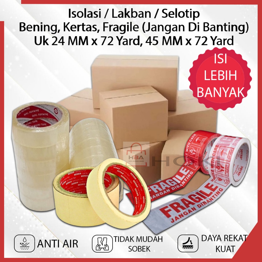 Jual Lakban BENING KERTAS FRAGILE Jangan Di Banting Uk 24mm x 20m 45mm ...