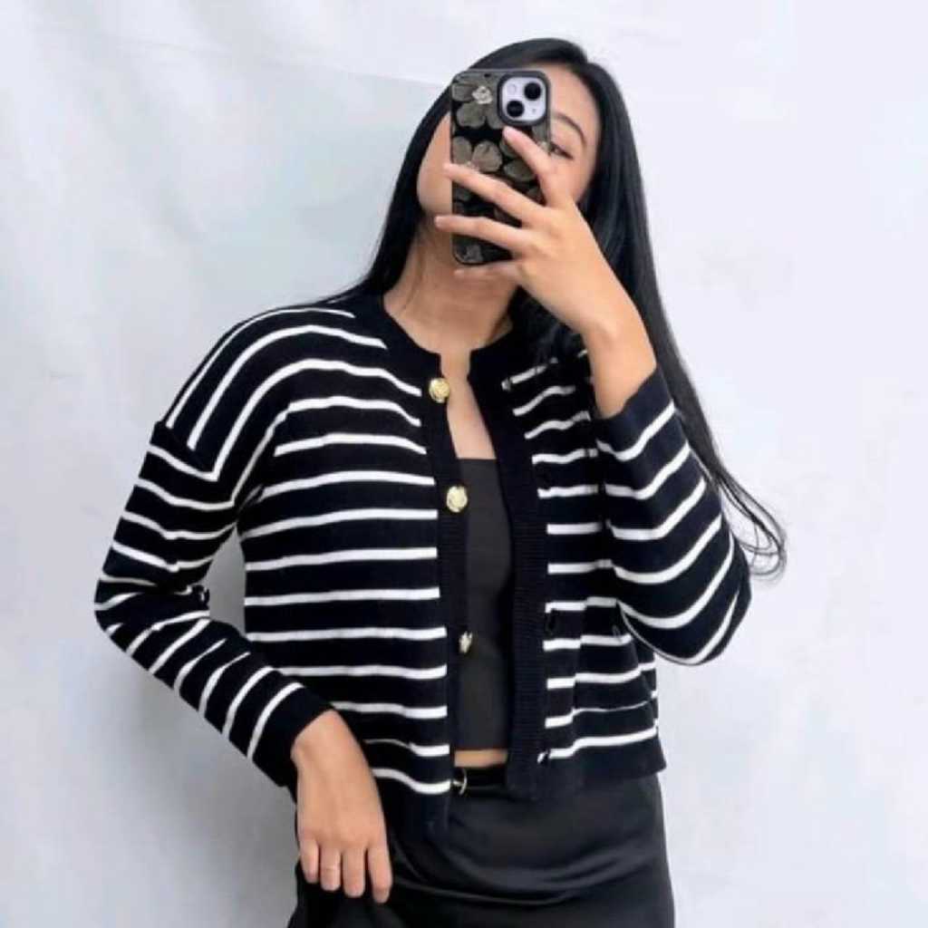 Jual LALISA CARDIGAN RAJUT WANITA STRIPE-KNIT KANCING OUTER CARDY ...