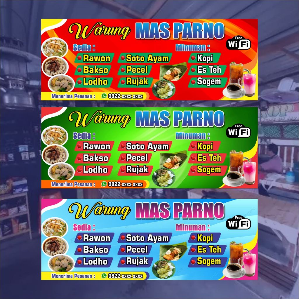 Jual spanduk plang warung / spanduk kedai warung ukuran 2 meter x 75 cm ...