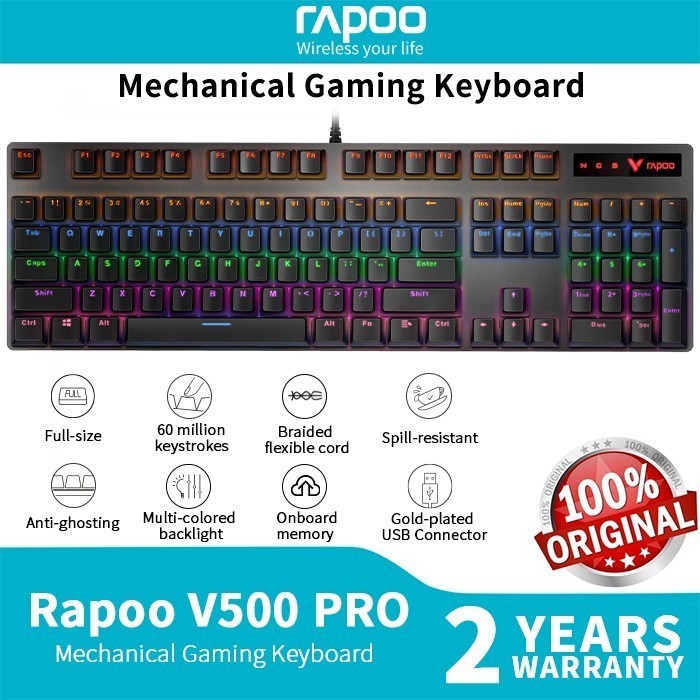 Jual Mechanical Keyboard Gaming RAPOO VPRO V500 PRO With Anti-Ghost Game Key | Shopee Indonesia