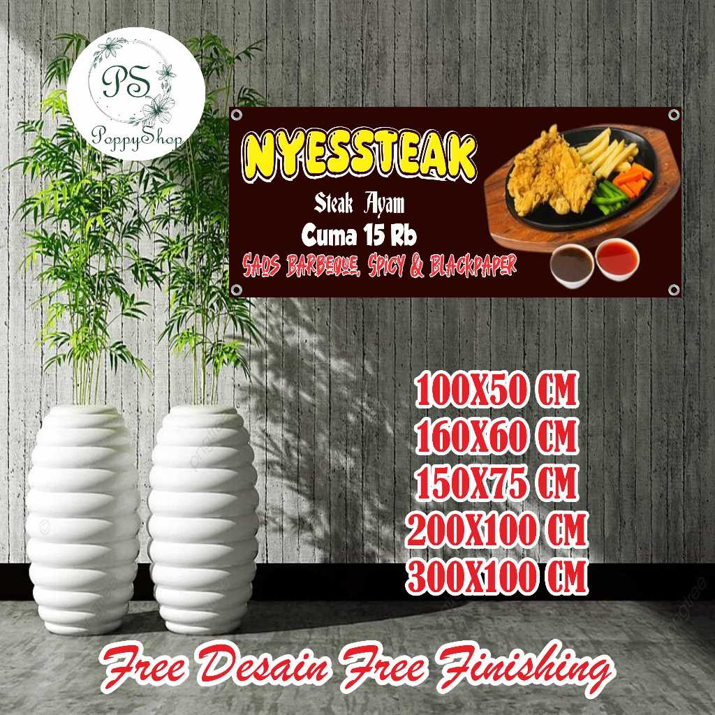 Jual Spanduk Banner 160X60 Steak Ayam Bisa Custom Desain | Shopee Indonesia