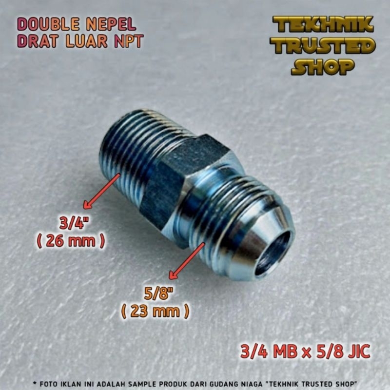 Jual Double Nepel male MB 5/8" x 3/4" JIC Drat luar reducing konektor besi | Shopee Indonesia