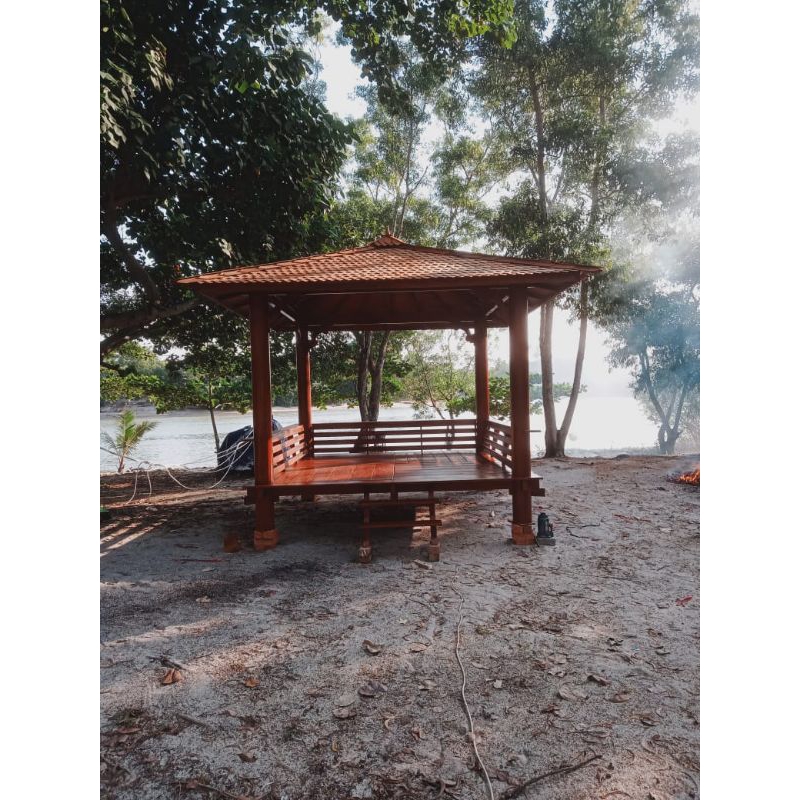 Jual gazebo kayu - saung taman minimalis ukuran 3 meter | Shopee Indonesia