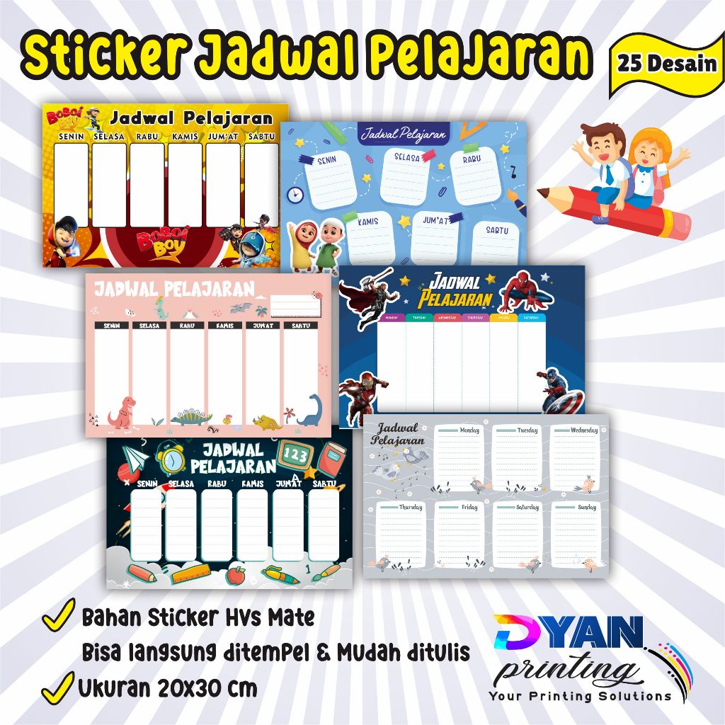 Jual Sticker jadwal pelajaran ,bisa langsung ditempel & mudah ditulis ...