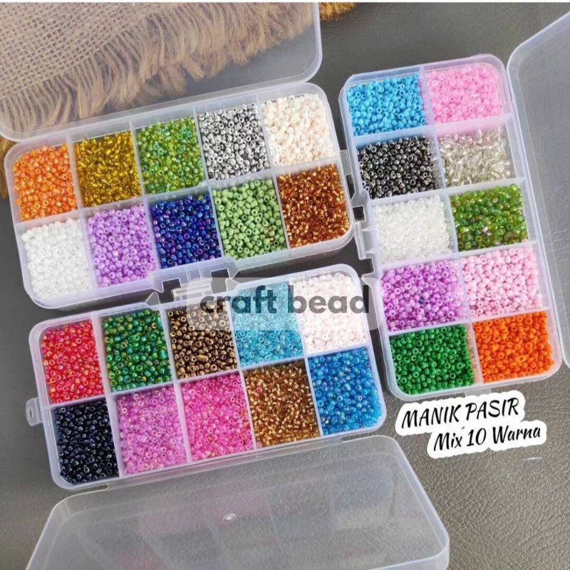 Jual Paket DIY - Satuset Box Manik Payet Pasir Mix 10 Warna 8/0 3mm ...