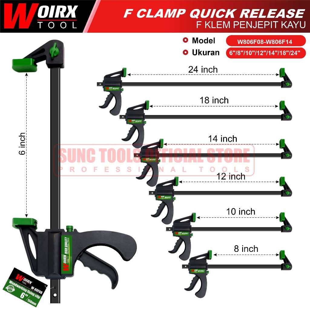 Jual WOIRX TOOL Klem F Clamp Alat Penjepit Kayu 6" 8" 10" 12" 14" 18 ...