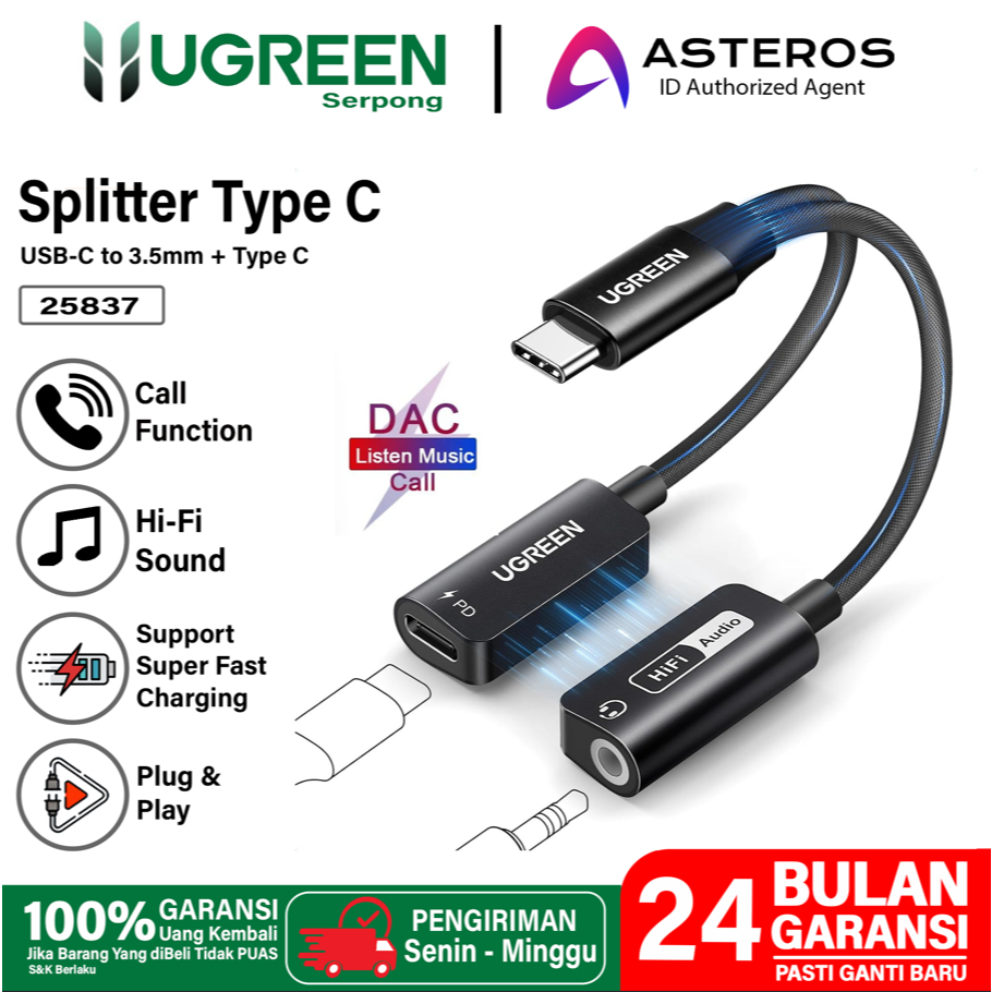 Jual UGREEN Magnetic Splitter Type C to Jack Audio Adapter 2-in-1 Hi ...