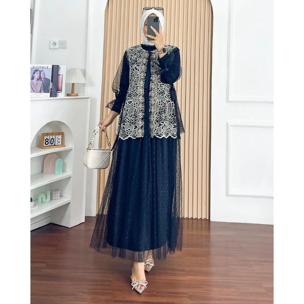 Jual NEW Azurra Dress Bahan Velvet Mix Tille + Brokat Dress Kondangan Pesta Mewah Gamis Muslim ...
