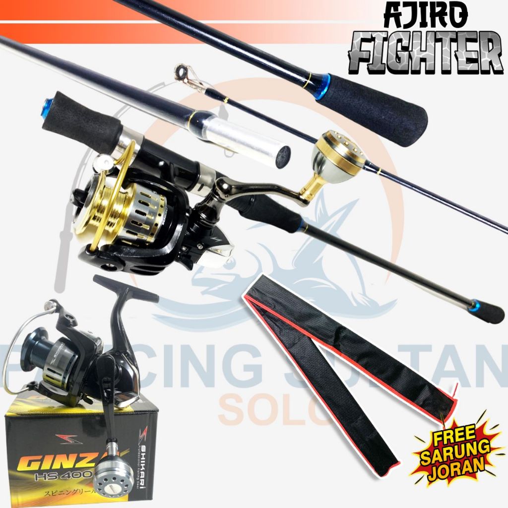 Jual Sepaket Lengkap Joran Laut Fighter 10-20Lbs dan Reel Shikari Ginza Ball bearing 10+1 Gear ...
