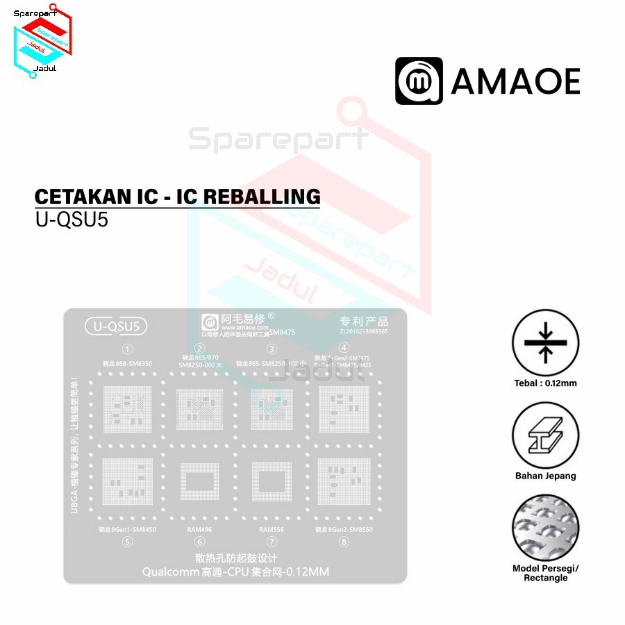Jual Amaoe U-QSU5 Cetakan IC BGA Reballing Stencil for Qualcomm Snapdragon CPU 888-SM8350/865 ...
