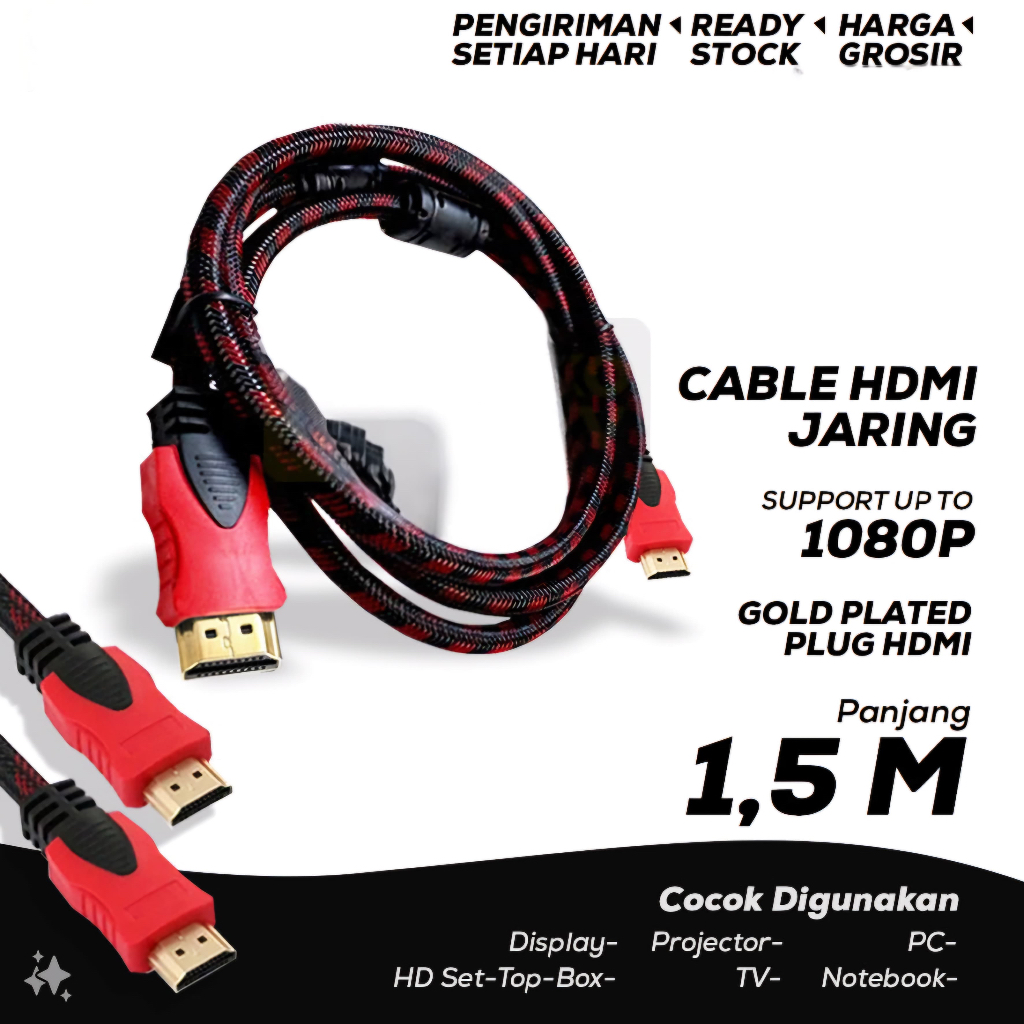 Jual Kabel HDMI 1.5M/ 1.5 Meter Serat Nylon Jaring V1.4 HDMI To HDMI ORIGINAL 100% | Shopee ...