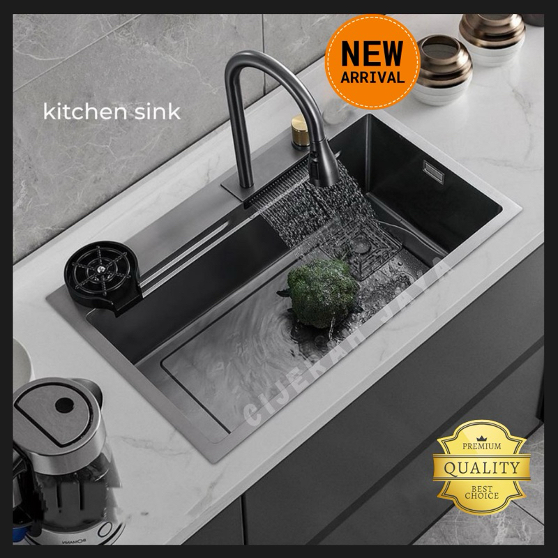 Jual KITCHEN SINK HITAM STAINLESS PREMIUM 75X45 / PAKET BAK CUCI PIRING ...