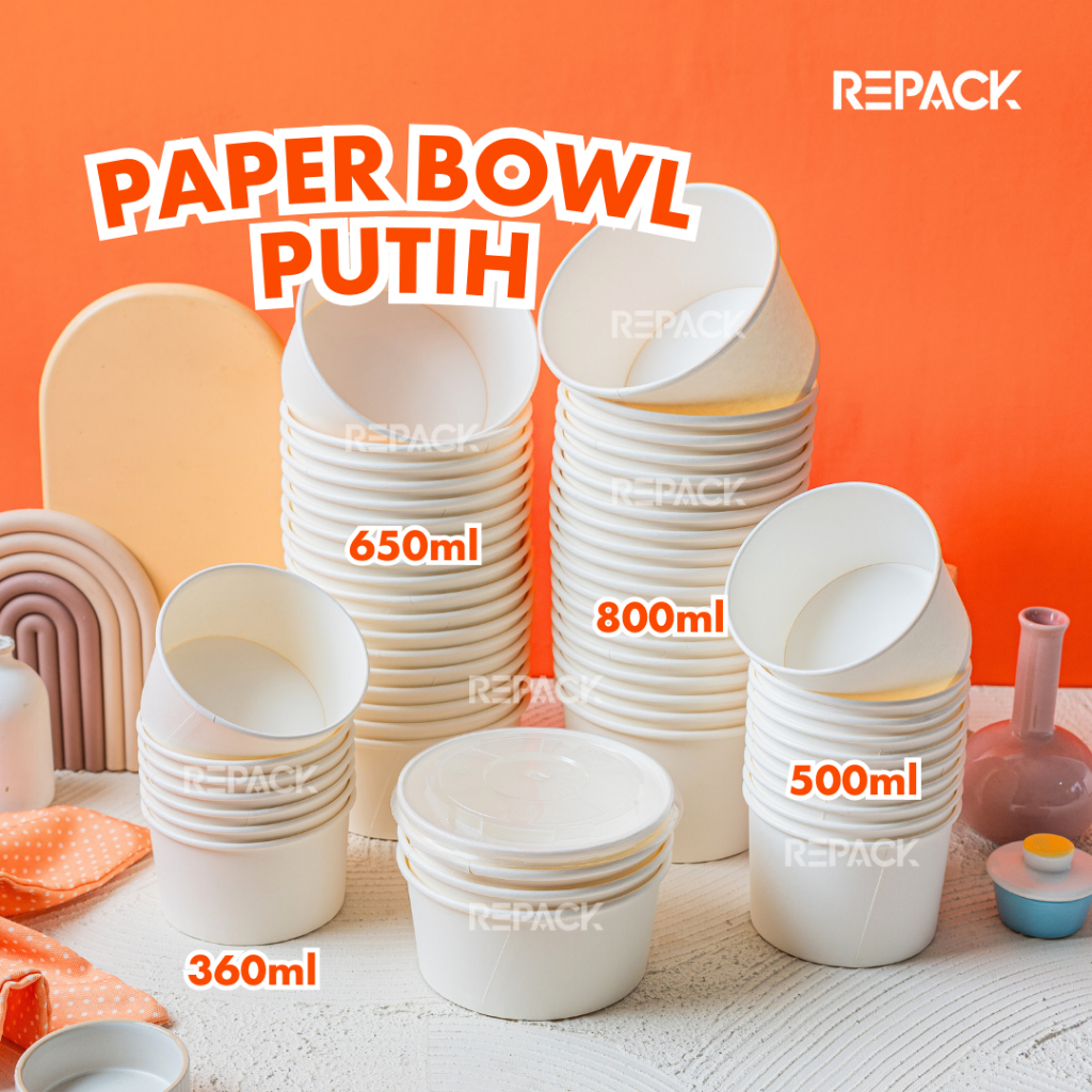 Jual Paper bowl Putih Food Grade 360 500 650 800 ml Mangkuk Kertas ...