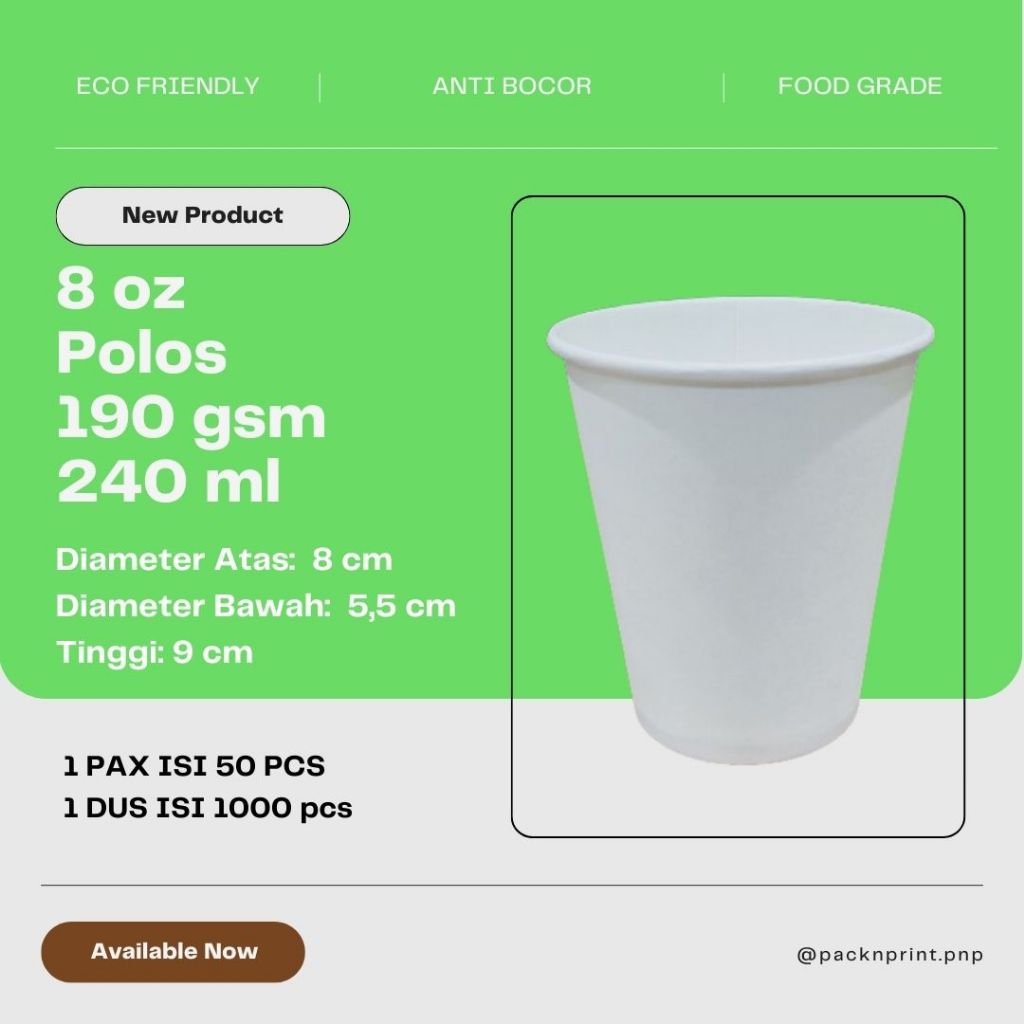 Jual Paper Hot Cup Gelas Kertas 8 oz 240 ml Polos isi 50 pcs | Shopee Indonesia