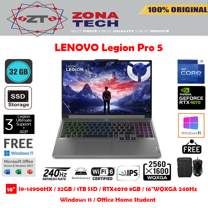 Jual LENOVO Legion Pro 5 16 i9-14900HX RTX4070 8GB 1TB SSD 32GB RAM 16"WQXGA 240HZ W11 OHS ...