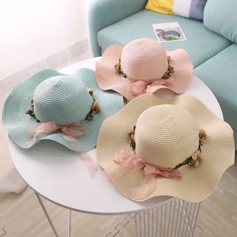 Jual KODE X19X TERLARIS topi pantai ANAK lingkar bunga Lili Gelombang ...
