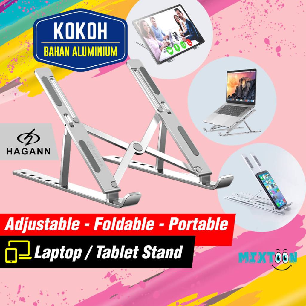 Jual HAGANN LAC-005 Dudukan Stand Holder Laptop Portable Foldable Aluminium Adjustable Anti Slip ...