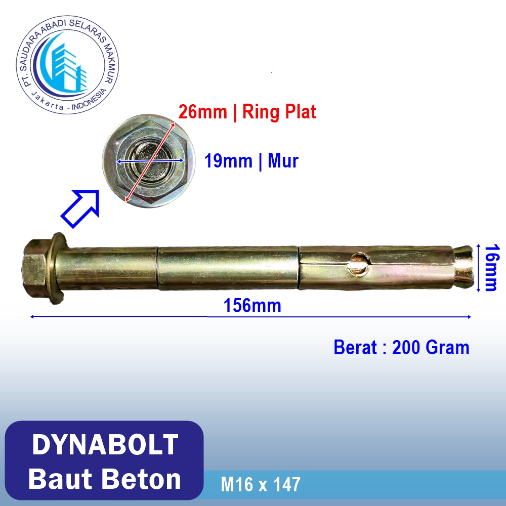 Jual Dynabolt / Baut Beton M16 x 147 | Shopee Indonesia