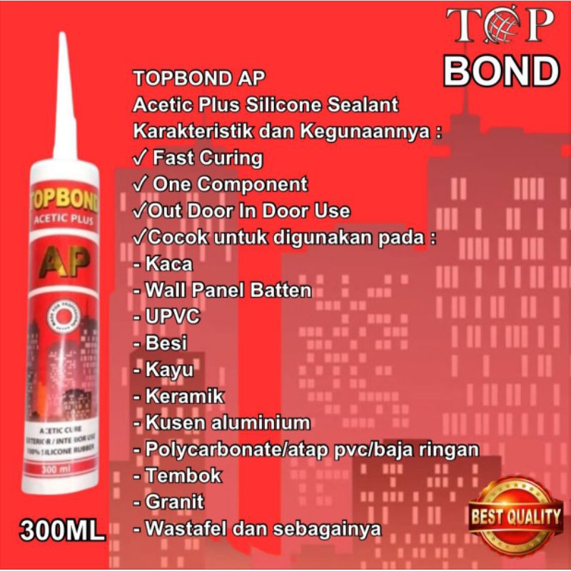 Jual Lem Silikon Kaca / Aquarium TOPBOND Acetic Plus Silicone Sealant ...