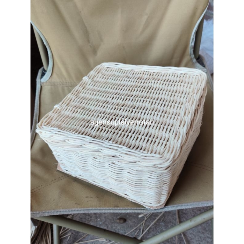 Jual keranjang BOX kotak 20x20x10 cm pakai tutup rotan halus ...
