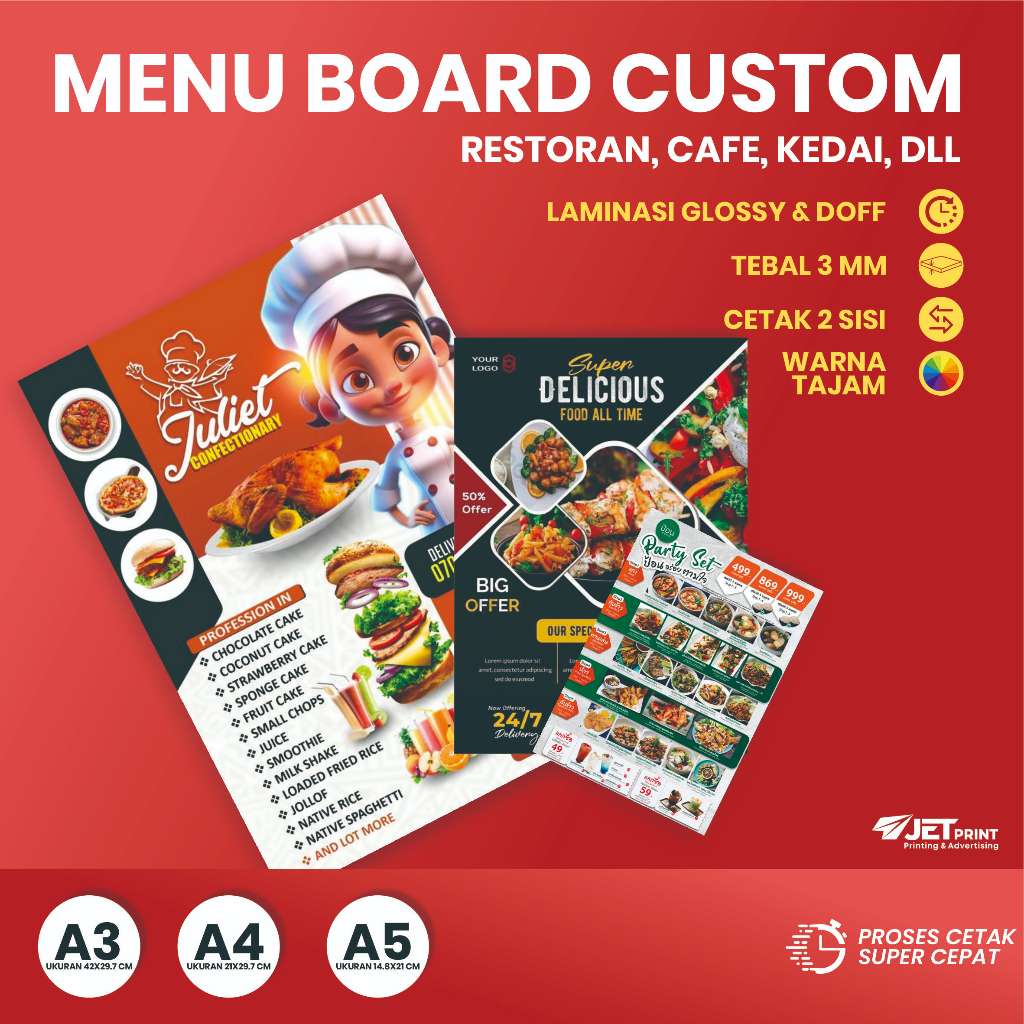 Jual Cetak Daftar Menu Board / Papan Menu / Menu Resto | UKURAN A3 / A4 ...