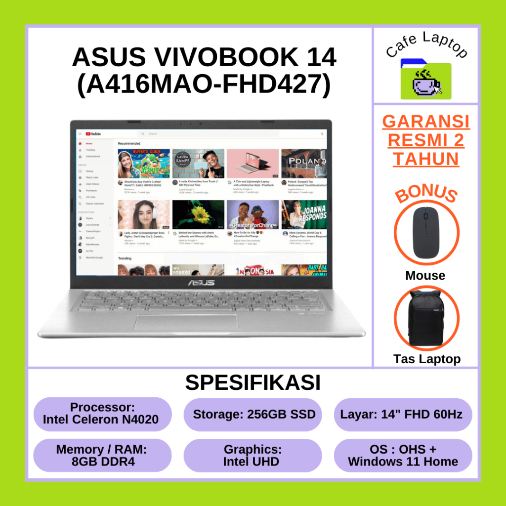Jual Asus VivoBook 14 A416MAO-FHD427 Intel N4020/8GB 256GB SSD/14″ FHD ...