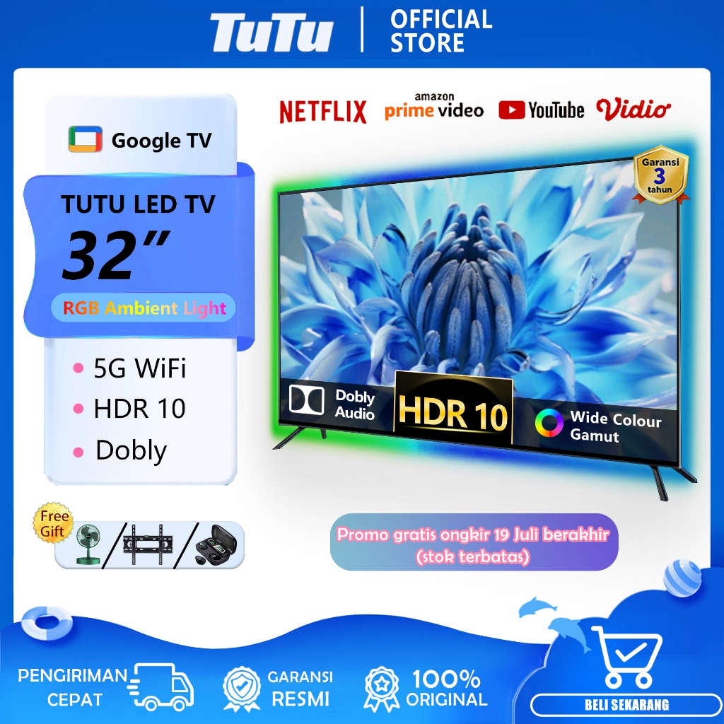 Jual TUTU Smart Google TV 32 inch Android TV FHD monitor-Netflix ...
