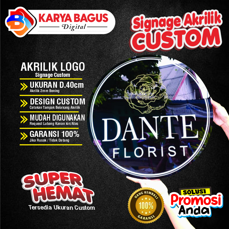 Jual Signage Akrilik , Papan Logo/Nama Toko Custom Ukuran Diameter 40cm ...