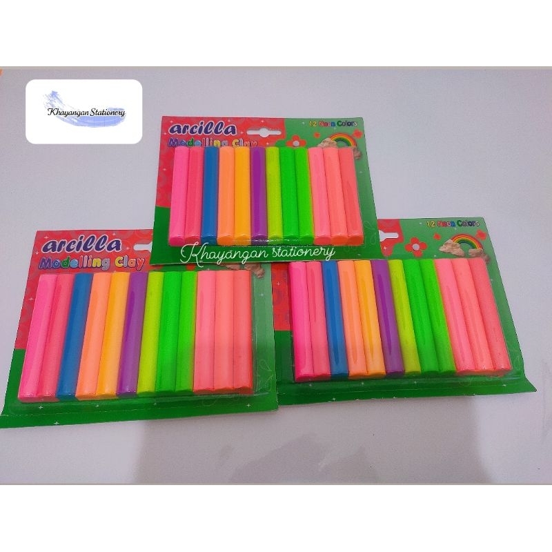 Jual Arcilla Modelling Clay 12 Neon colors/Clay isi 12 warna Neon ...