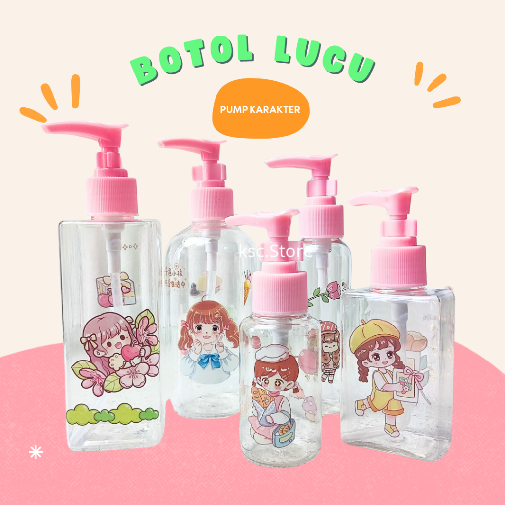 Jual Botol Pump Kosong Warna Pink Motif Kartun Karakter Lucu 250ml ...