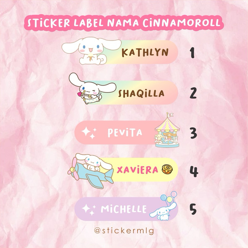 Jual STICKER LABEL NAMA CINNAMOROLL Edition cute custom name | Shopee ...