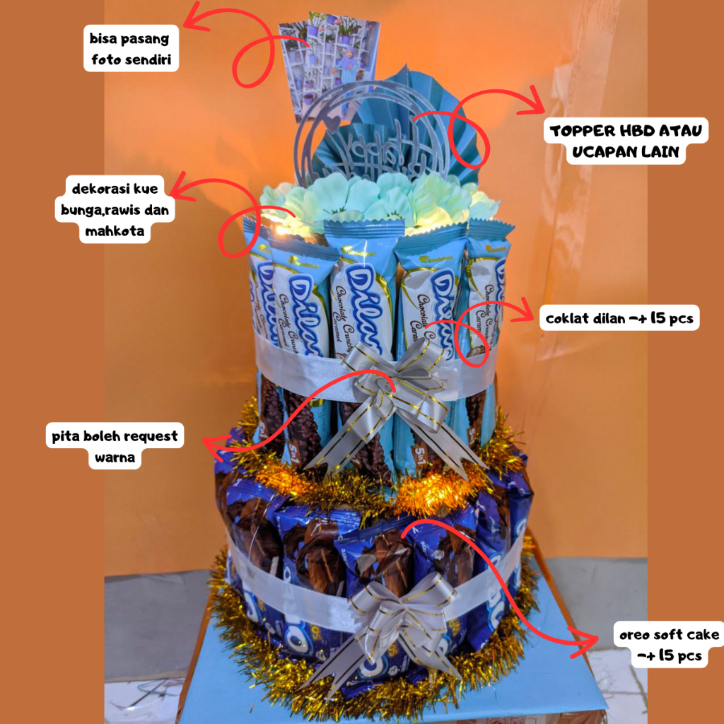 Jual Snack tower biru dengan foto untuk ulang tahun dan anniversary ...
