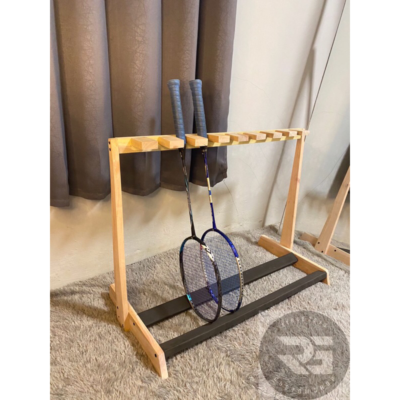 Jual rak raket badminton rak raket kayu 8 slot stand raket bulu tangkis ...