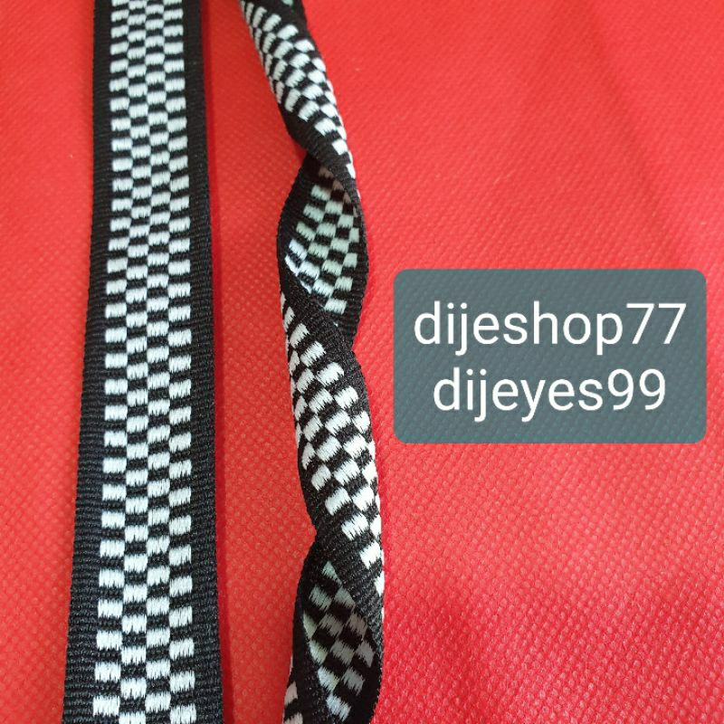 Jual pita bordir catur hitam putih 2 cm 2,5cm hitam / pita motif catur ...