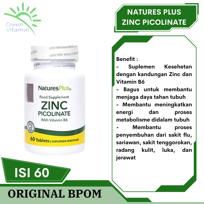 Jual Nature's Plus Zinc Picolinate w/B6 w/B-6 Natures 60 tablets ...