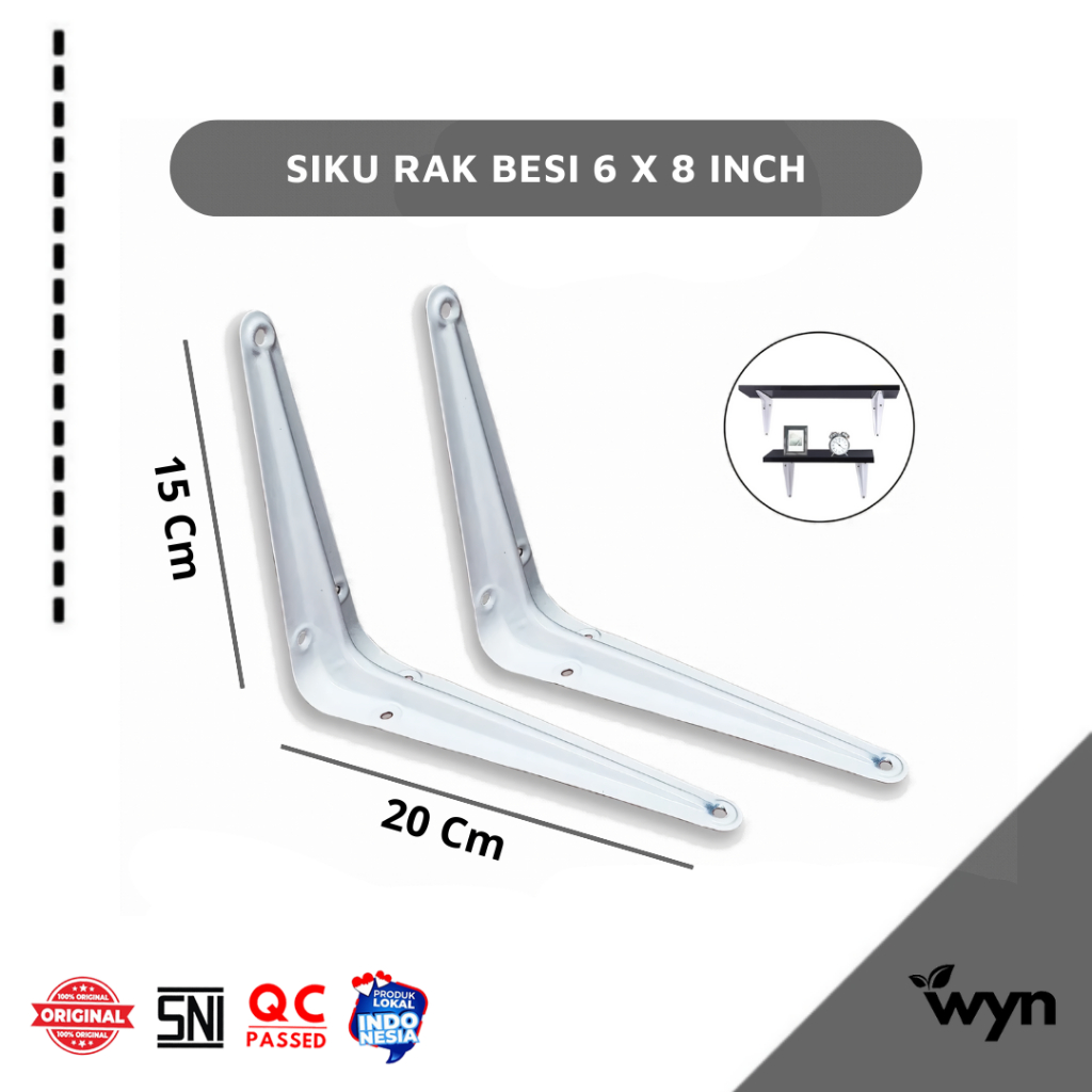 Jual Siku Rak Putih Besi Premium L Ukuran 6 x 8 Inch l Shelf Bracket l ...